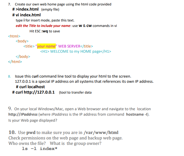Solved 7. Create our own web home page using the html code | Chegg.com