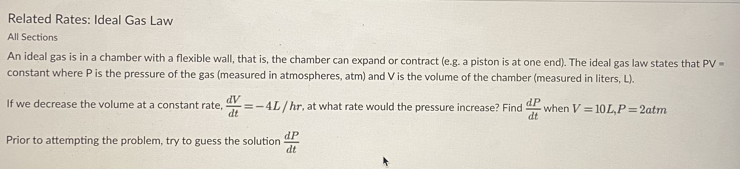 Solved Related Rates: Ideal Gas Law All Sections An ideal | Chegg.com