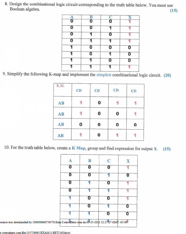 Solved 8. Design the combinational logic circuit | Chegg.com