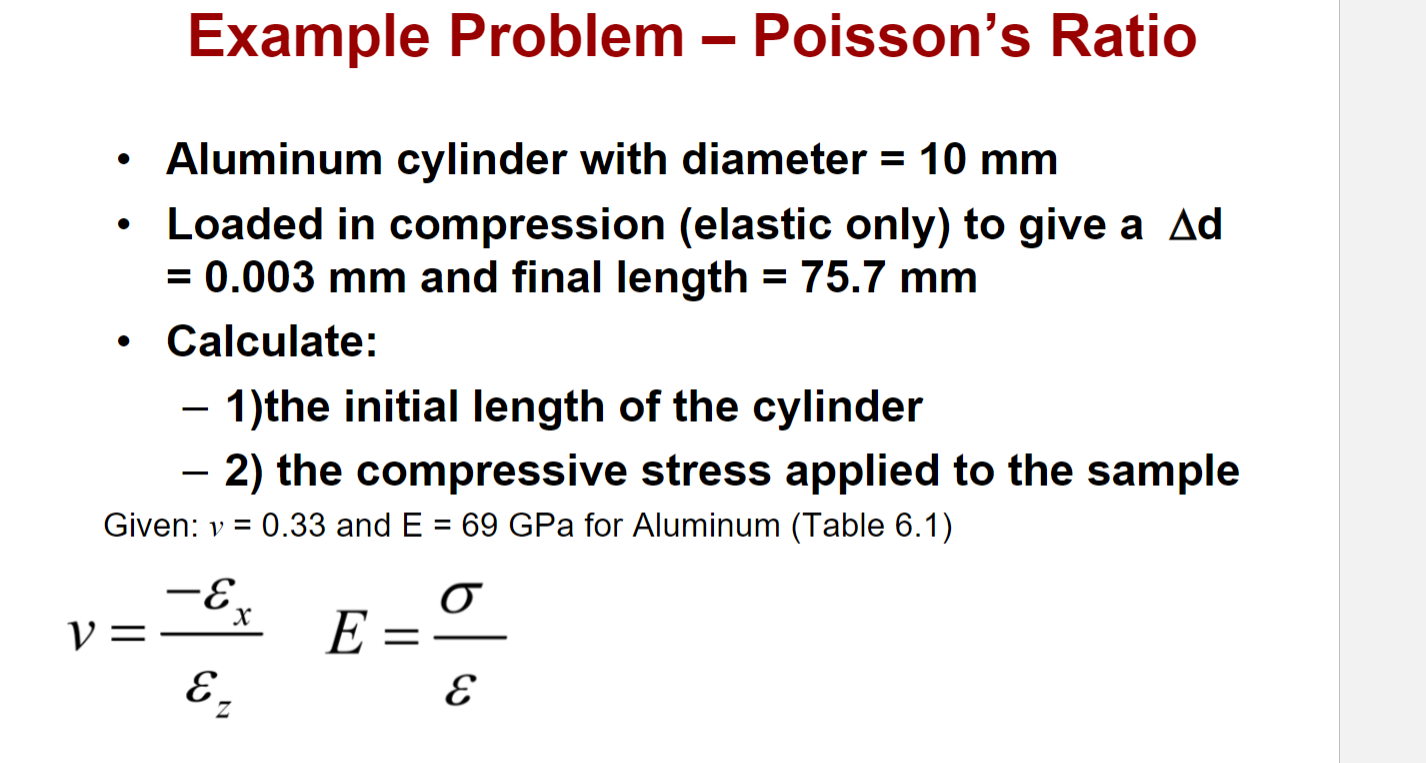 Solved Example Problem - Poisson's Ratio Aluminum cylinder | Chegg.com