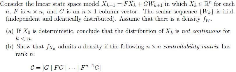Consider the linear state space model Xk+1 = | Chegg.com