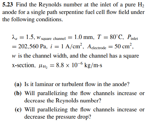 Solved 5.23 Find the Reynolds number at the inlet of a pure | Chegg.com