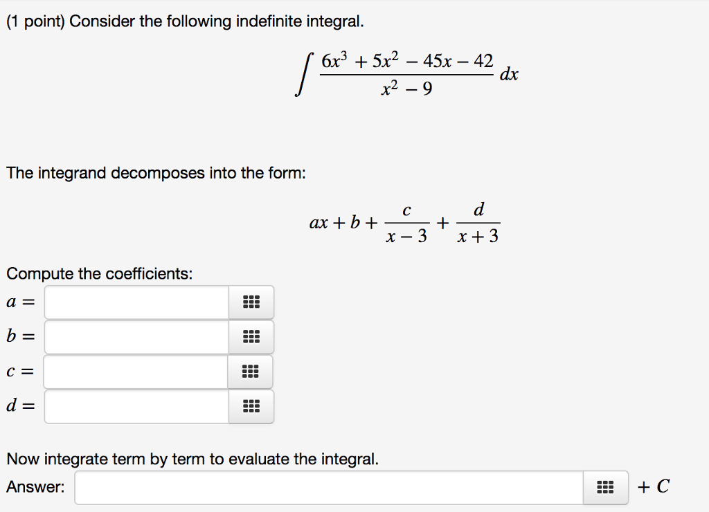 Solved (1 point) Consider the following indefinite integral. | Chegg.com Solved (1 point) Consider the following indefinite integral. | Chegg.com