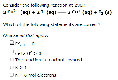 Solved Consider the following reaction at 298 K. | Chegg.com
