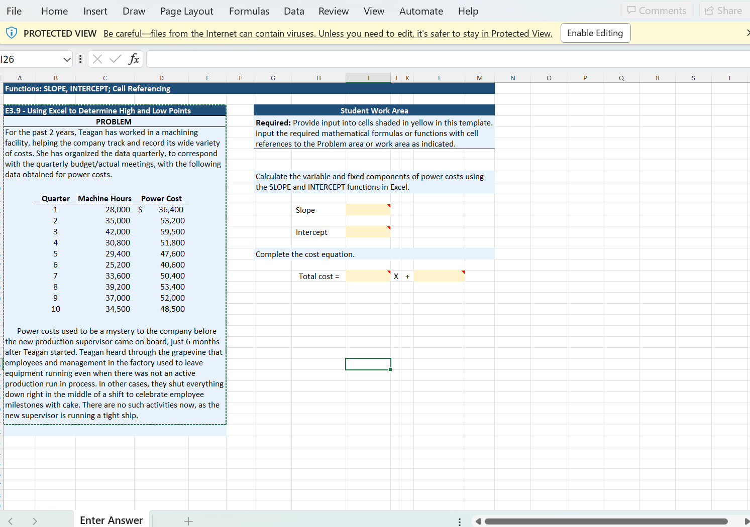 Solved E3.9 - Using Excel to Determine High and Low Points | Chegg.com