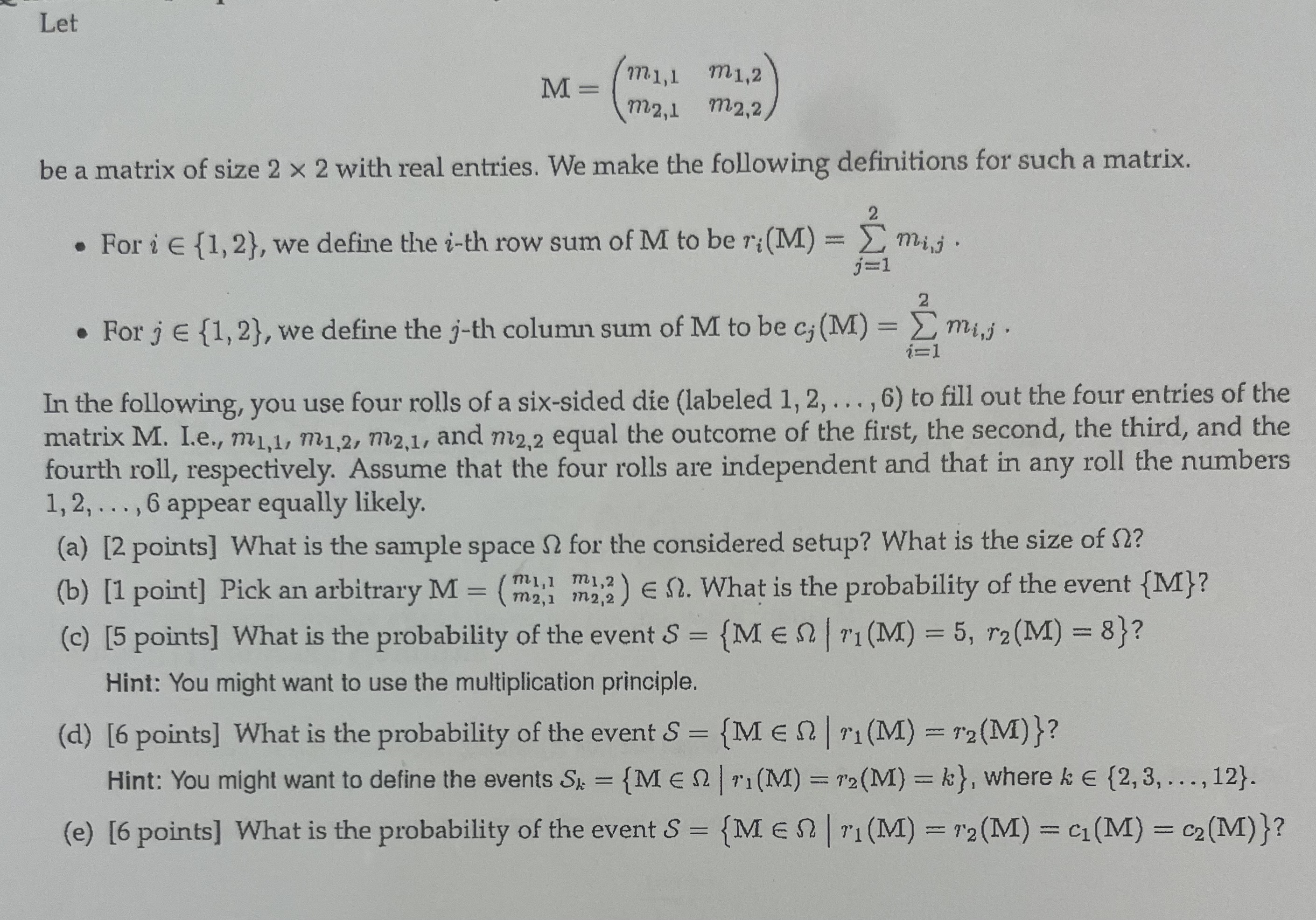 Solved M=(m1,1m2,1m1,2m2,2) be a matrix of size 2×2 with | Chegg.com