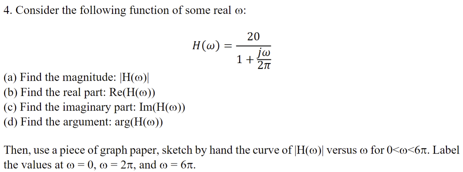 Solved Consider the following function of some real ω | Chegg.com
