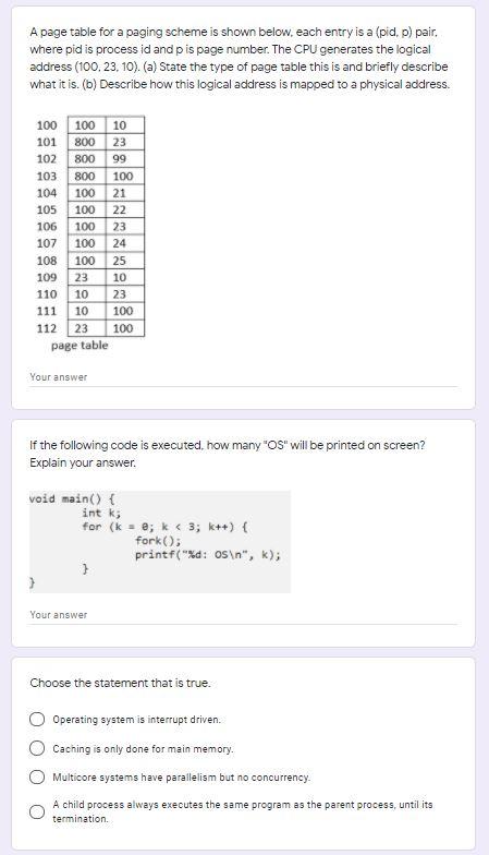 Solved A page table for a paging scheme is shown below, each | Chegg.com