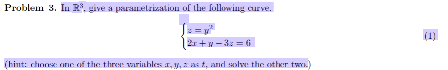 Solved In R3, give a parametrization of the following | Chegg.com