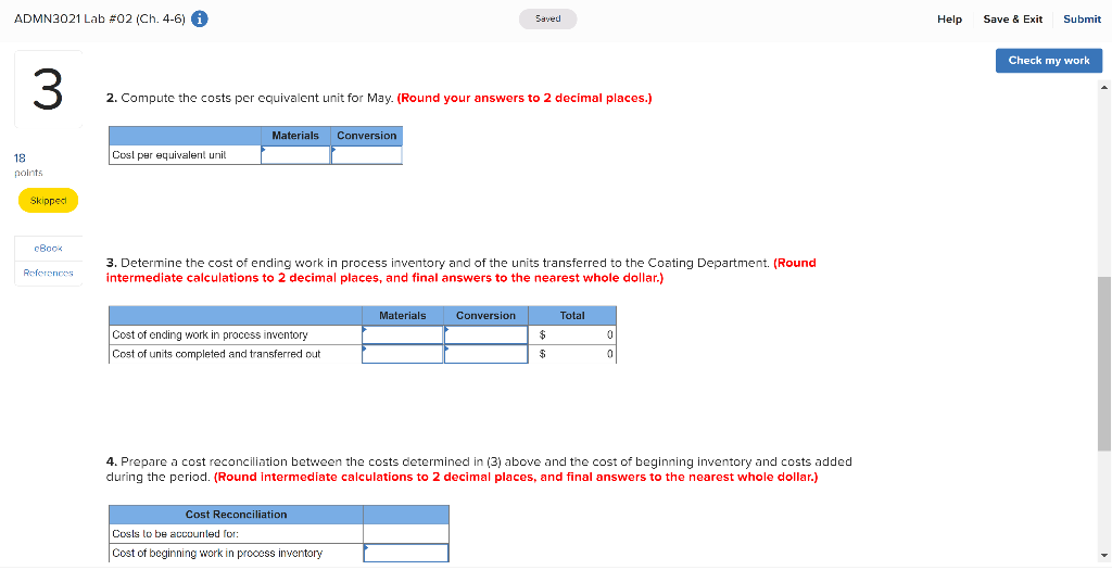 Solved ADMN3021 Lab #02 (Ch. 4-6) A Saved Help Save & Exit | Chegg.com