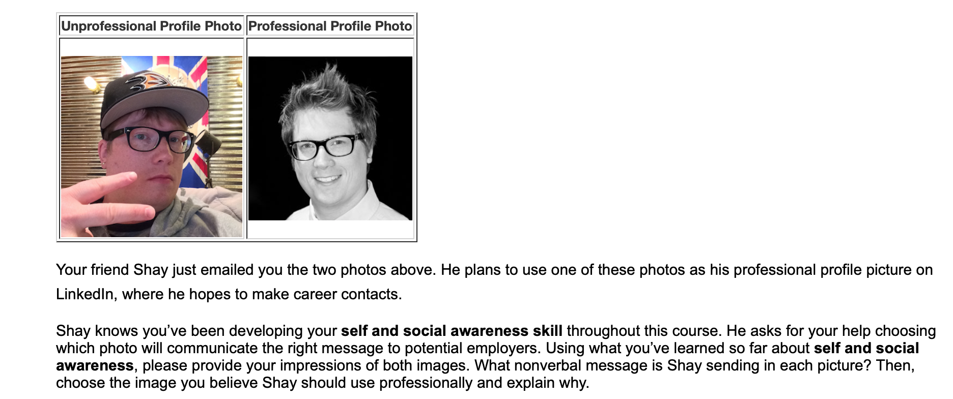 Solved Unprofessional Profile Photo Professional Profile | Chegg.com