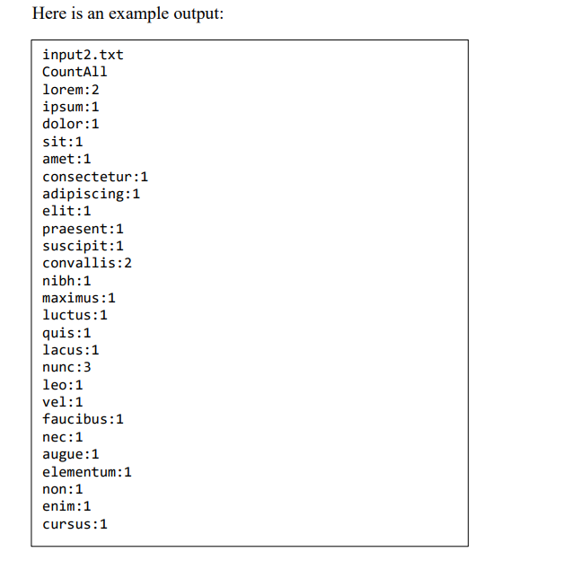 Solved SAMPLE INPUT input1.txt lorem ipsum dolor sit amet | Chegg.com