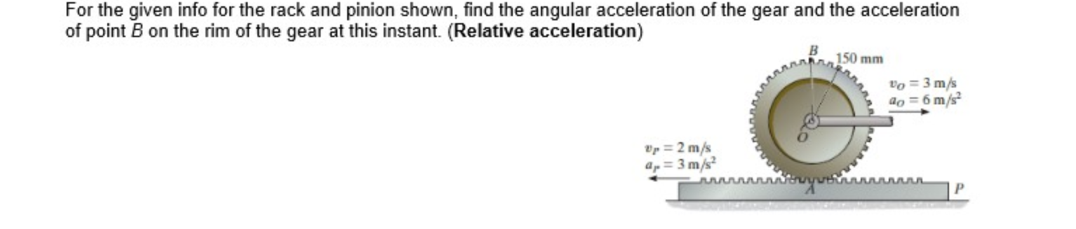 Solved For the given info for the rack and pinion shown, | Chegg.com
