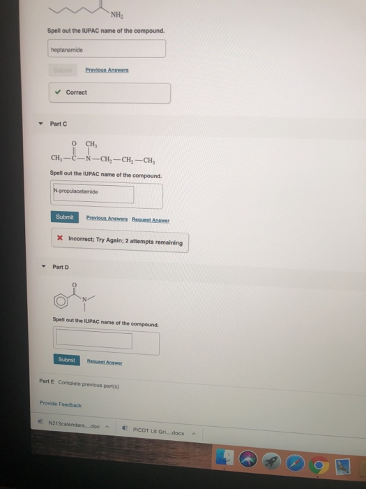 Solved NH2 Spell out the IUPAC name of the compound. Correct | Chegg.com