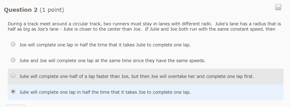 Solved Question 2 (1 point) During a track meet around a | Chegg.com