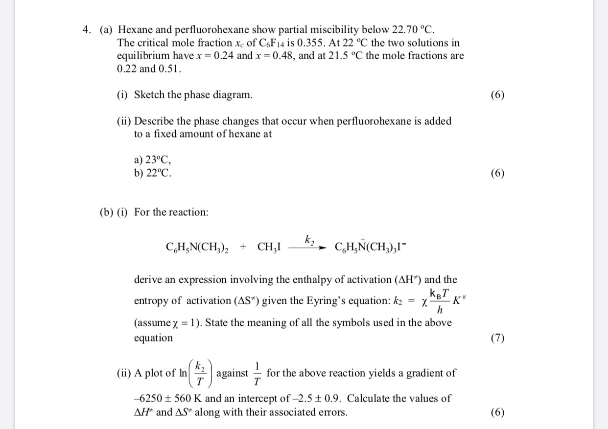 4. (a) Hexane and perfluorohexane show partial | Chegg.com