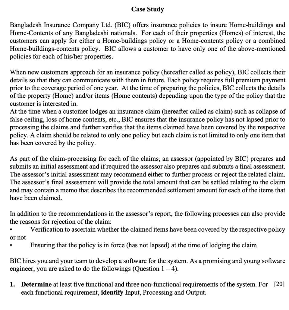 Solved Case Study Bangladesh Insurance Company Ltd. (BIC) | Chegg.com