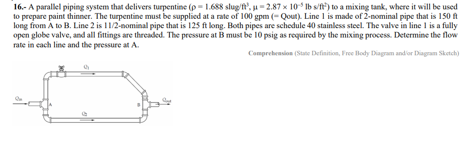 Solved 16.- A parallel piping system that delivers | Chegg.com