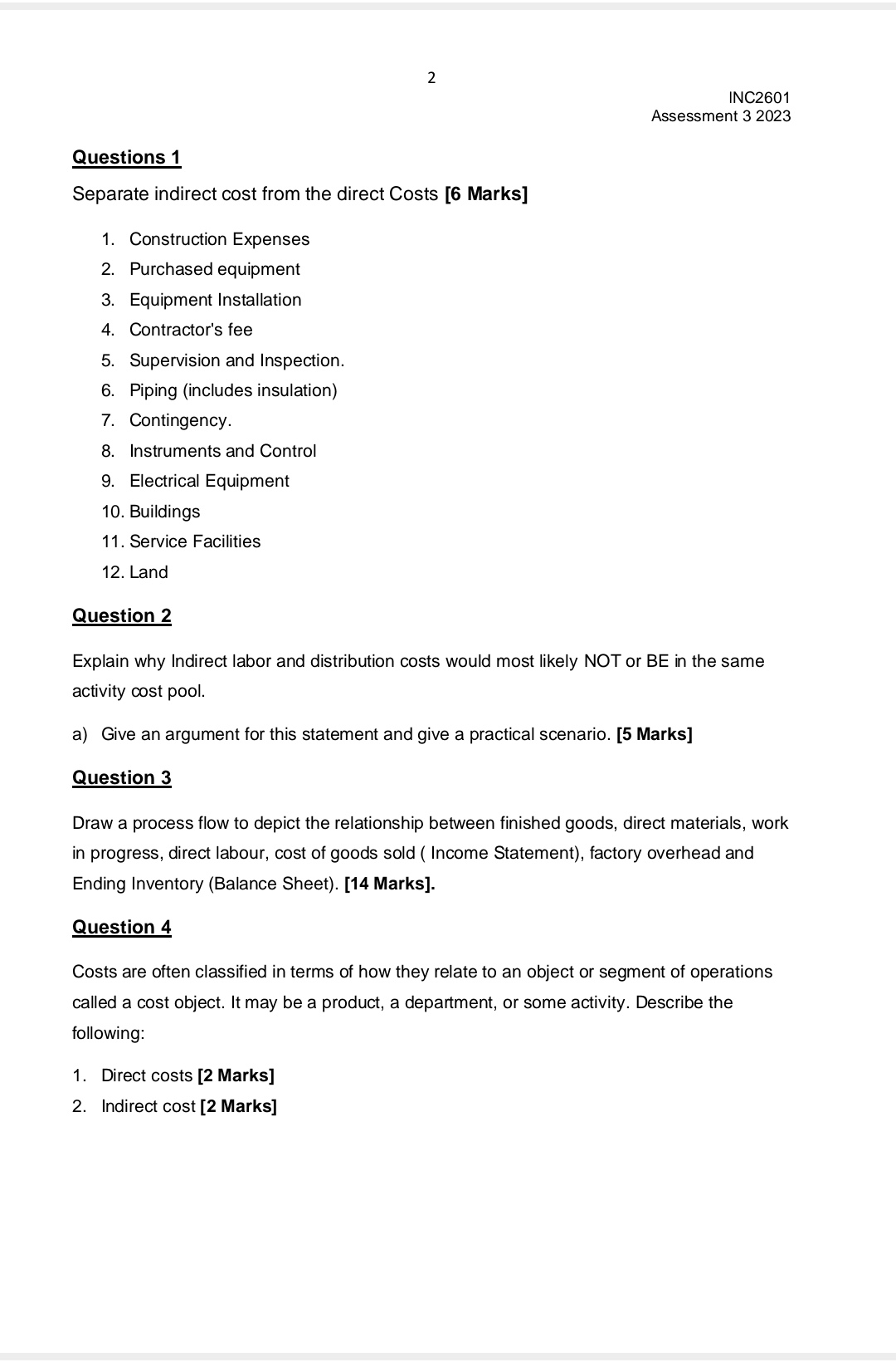 Solved Questions 1 Separate indirect cost from the direct | Chegg.com
