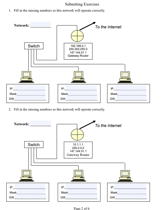 Solved Subnetting Exercises 1 Fill In The Missing Numbers
