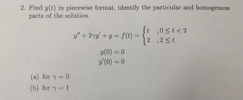 Solved 2. Find y(t) in piecewise format, identify the | Chegg.com