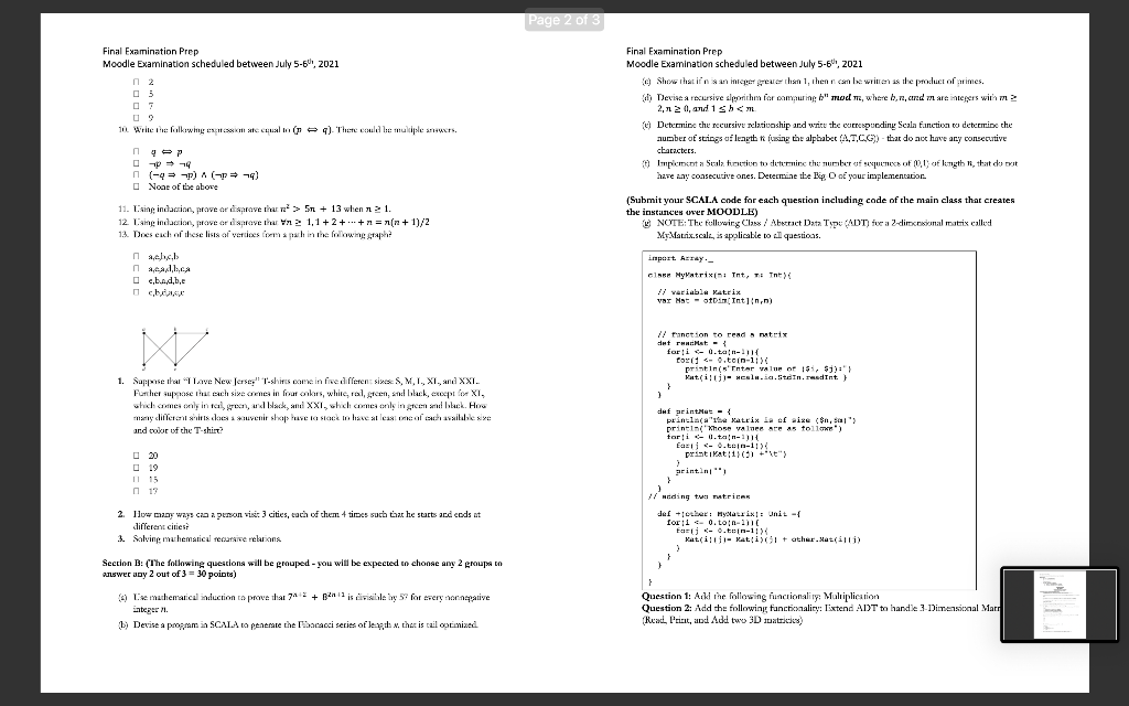 Solved Final Examination Prep Moodle Examination scheduled | Chegg.com