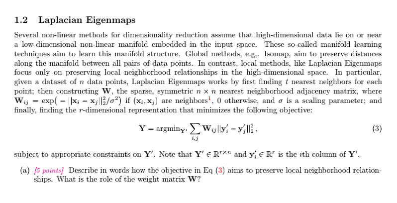 1.2 Laplacian Eigenmaps Several non-linear methods | Chegg.com