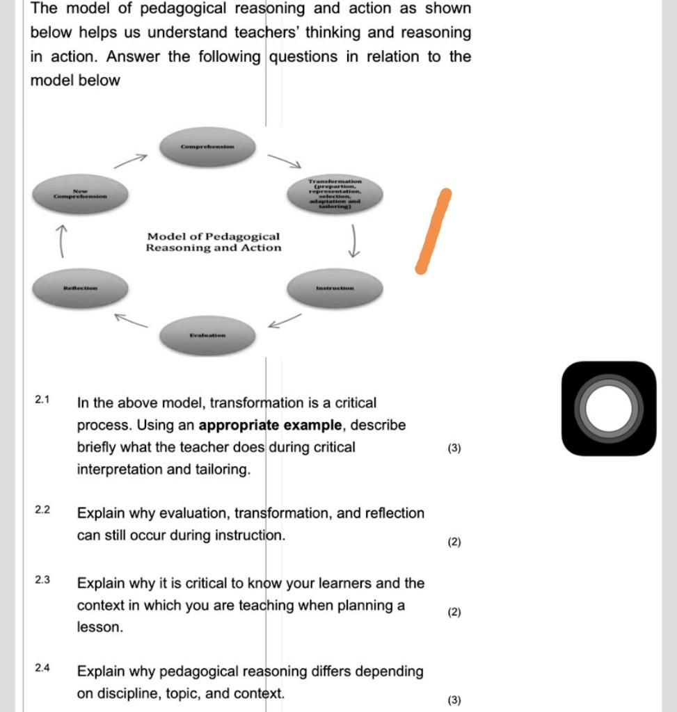 Solved The model of pedagogical reasoning and action as | Chegg.com