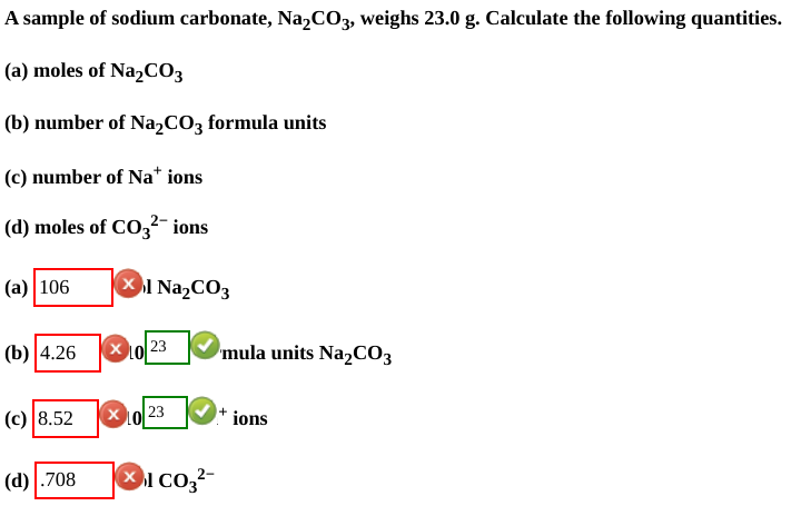 Solved A sample of sodium carbonate, Na2CO3, weighs 23.0 g. | Chegg.com