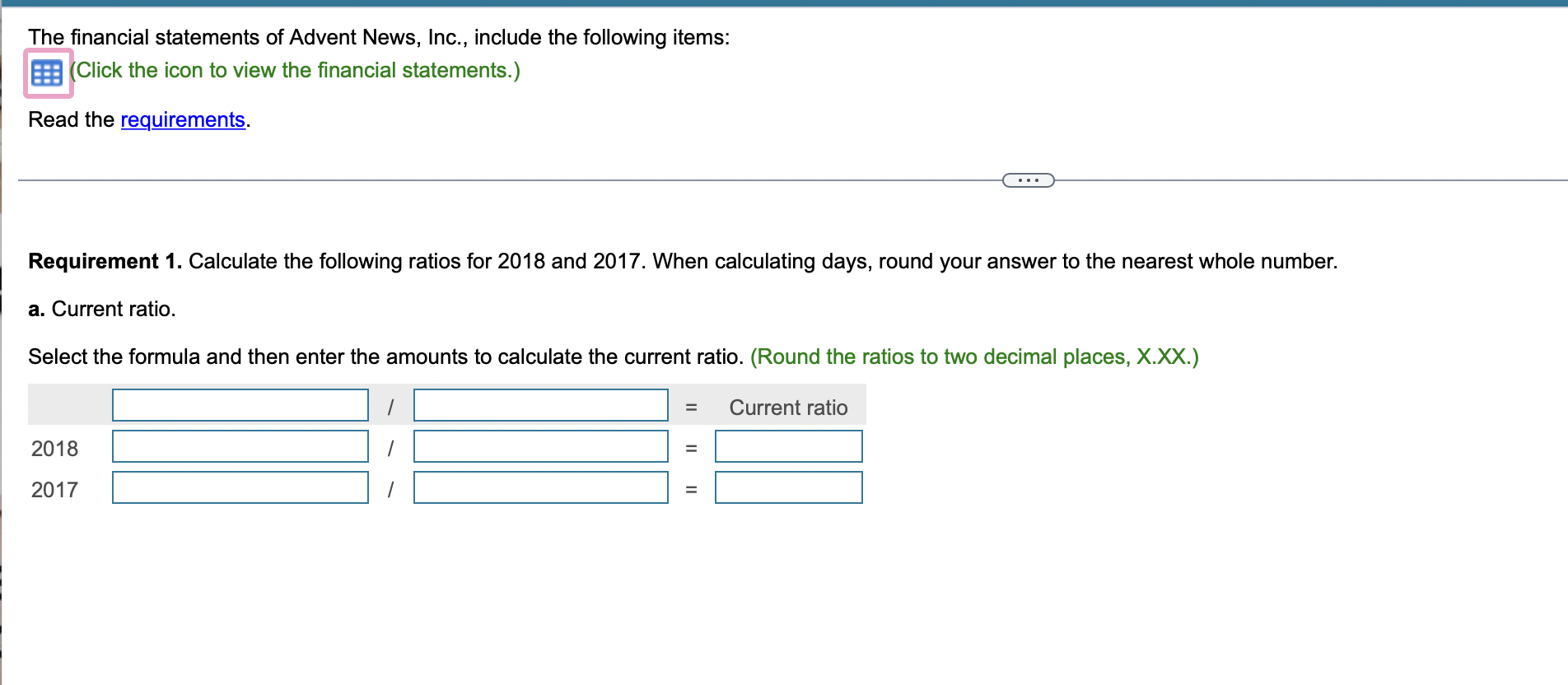 Solved The financial statements of Advent News, Inc., | Chegg.com