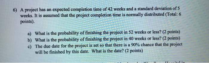 Solved A project has an expected completion time of 42 weeks | Chegg.com