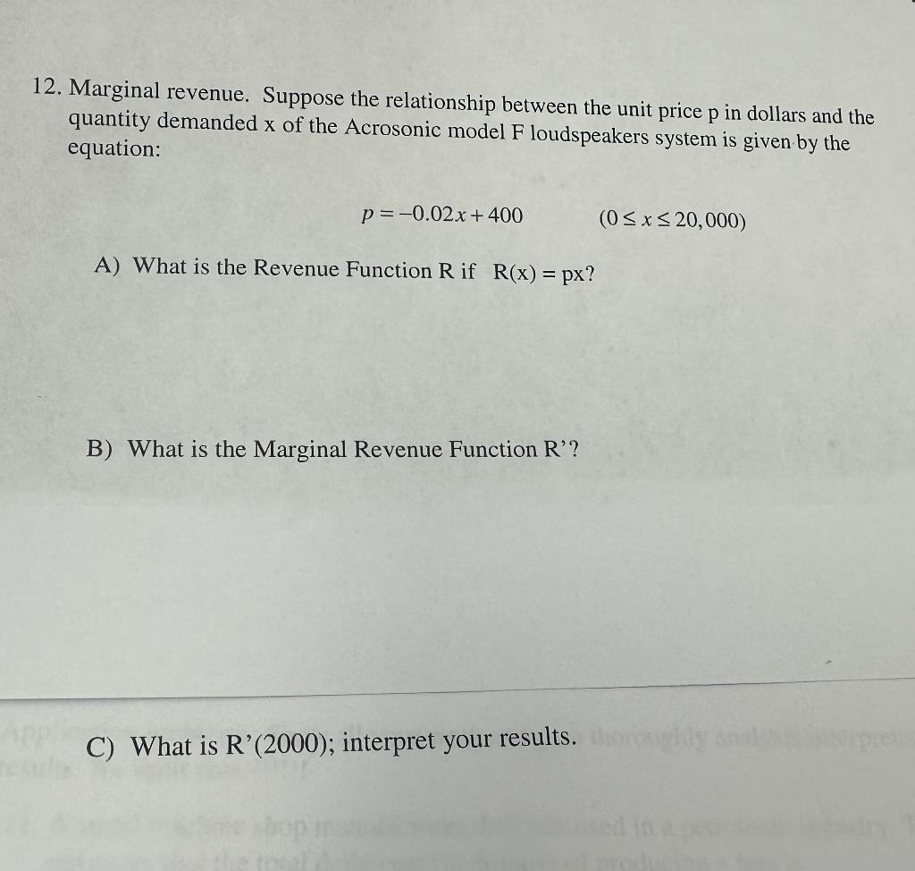 Solved 2. Marginal revenue. Suppose the relationship between | Chegg.com