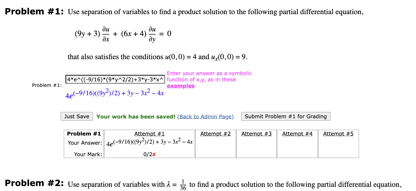 Solved Problem # 1: Use separation of ﻿variables to ﻿find a | Chegg.com