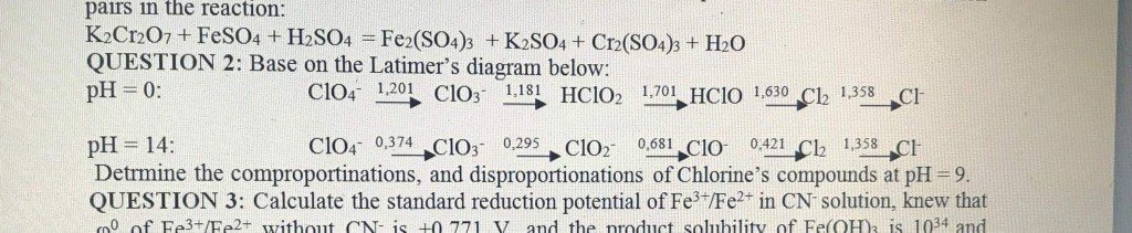 Solved pairs in the reaction: K2Cr2O7+FeSO4 +H2SO4 Fe2(SO4)3 | Chegg.com