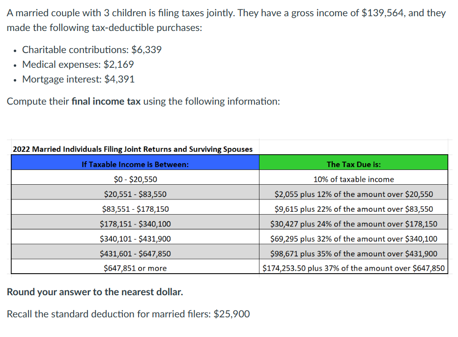 Solved A married couple with 3 children is filing taxes | Chegg.com