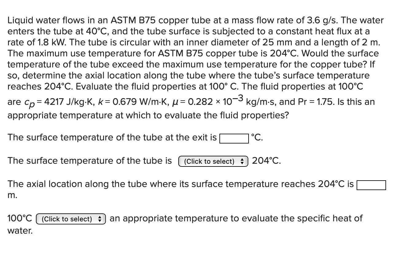 Solved Liquid water flows in an ASTM B75 copper tube at a | Chegg.com