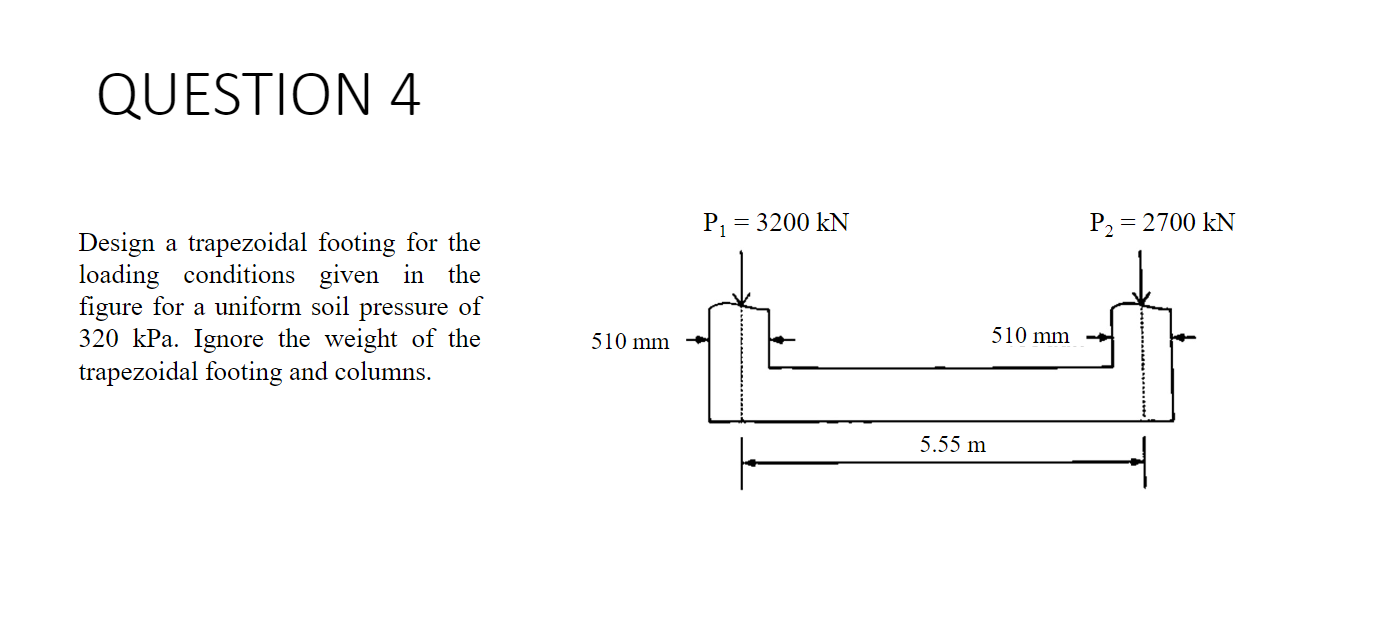 Solved QUESTION 4 Design a trapezoidal footing for the | Chegg.com