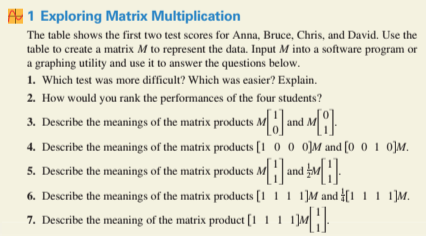 Solved 1 Exploring Matrix Multiplication The table shows the | Chegg.com