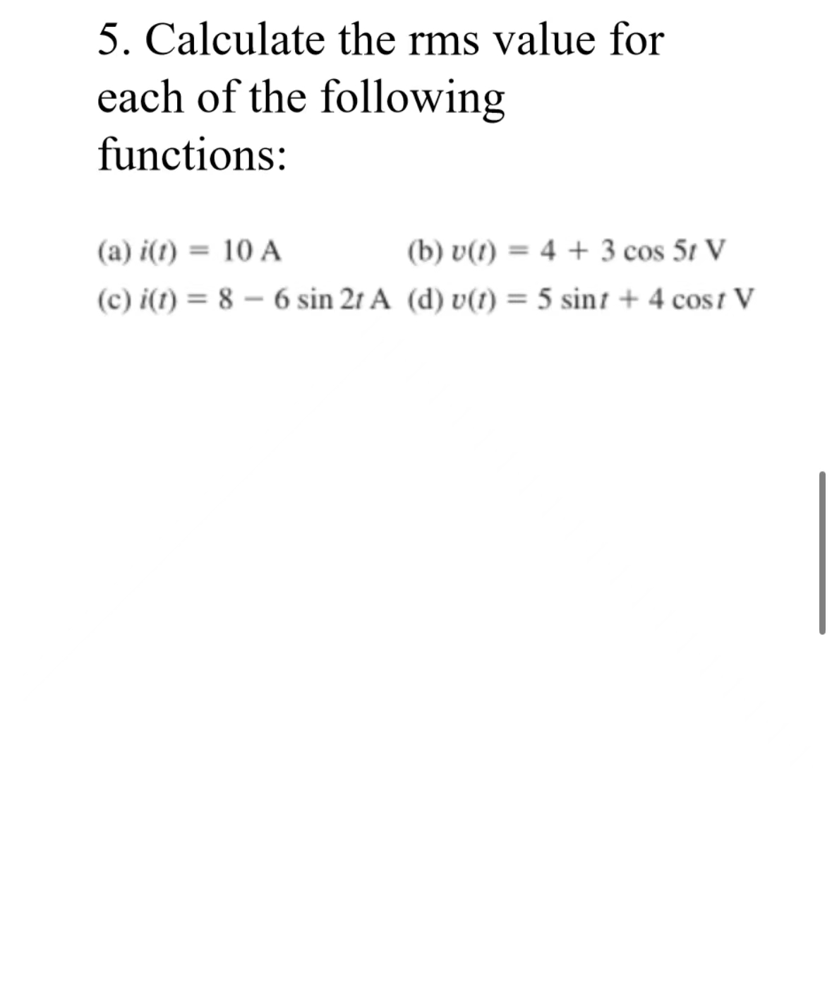 Solved 5. Calculate the rms value for each of the following | Chegg.com