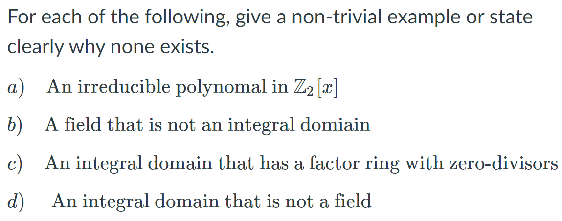 Solved For each of the following, give a non-trivial example | Chegg.com