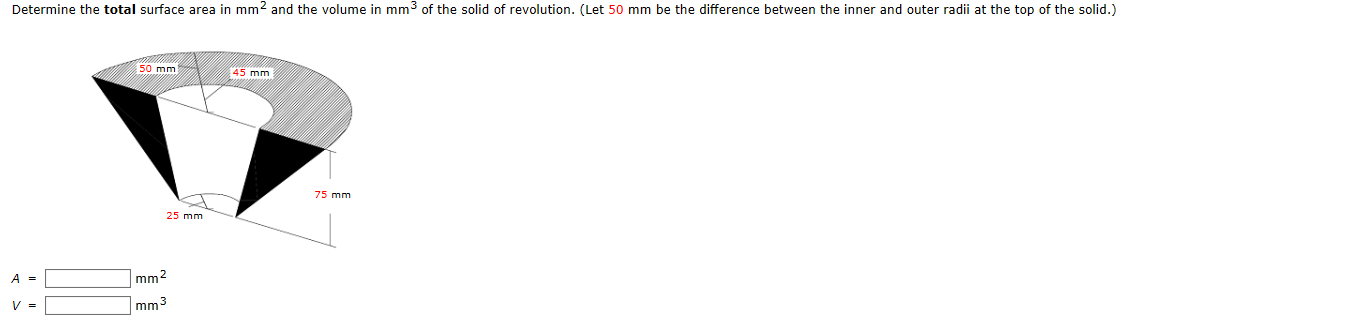 Solved Determine the total surface area in mm2 and the | Chegg.com