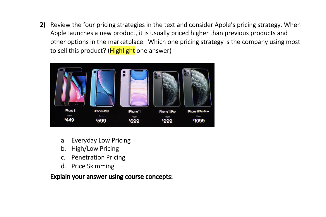 Solved 2) Review the four pricing strategies in the text and | Chegg.com
