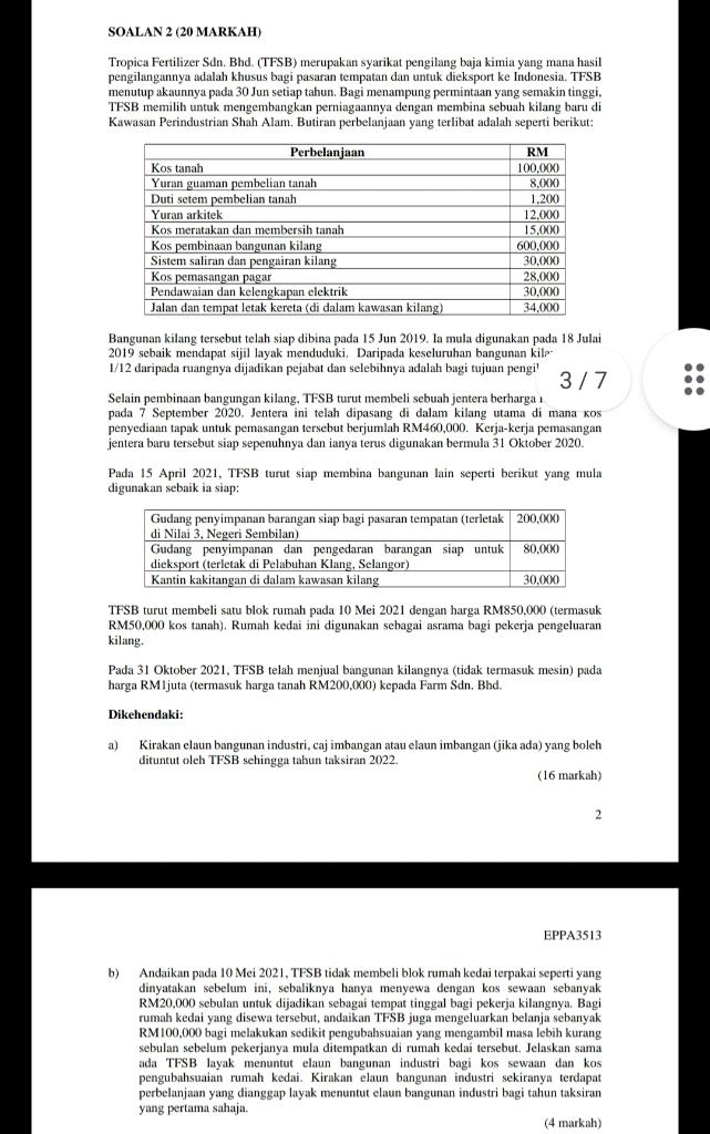 Solved SOALAN 2 (20 MARKAH) Tropica Fertilizer Sdn. Bhd. | Chegg.com