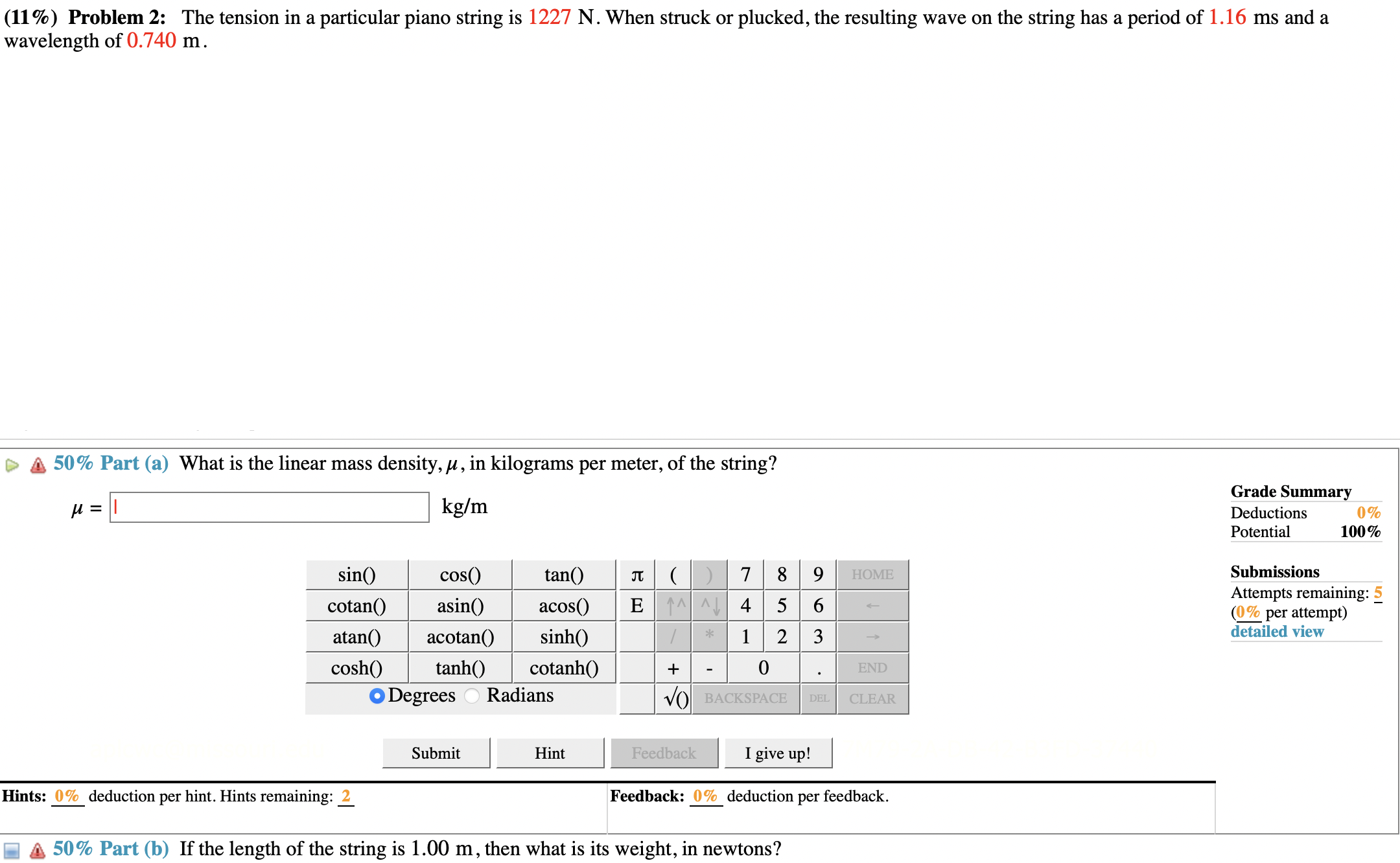 Solved (11\%) Problem 2: The tension in a particular piano | Chegg.com