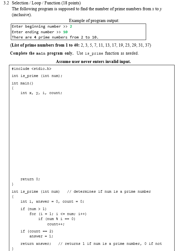 Solved 3.2 Selection / Loop/Function (18 points) The | Chegg.com