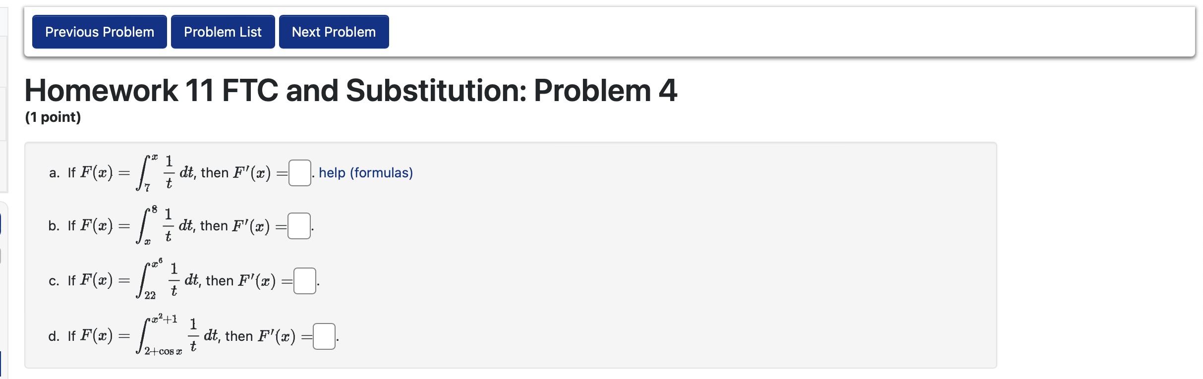 Solved Homework 11 Ftc And Substitution Problem 4 1 Point