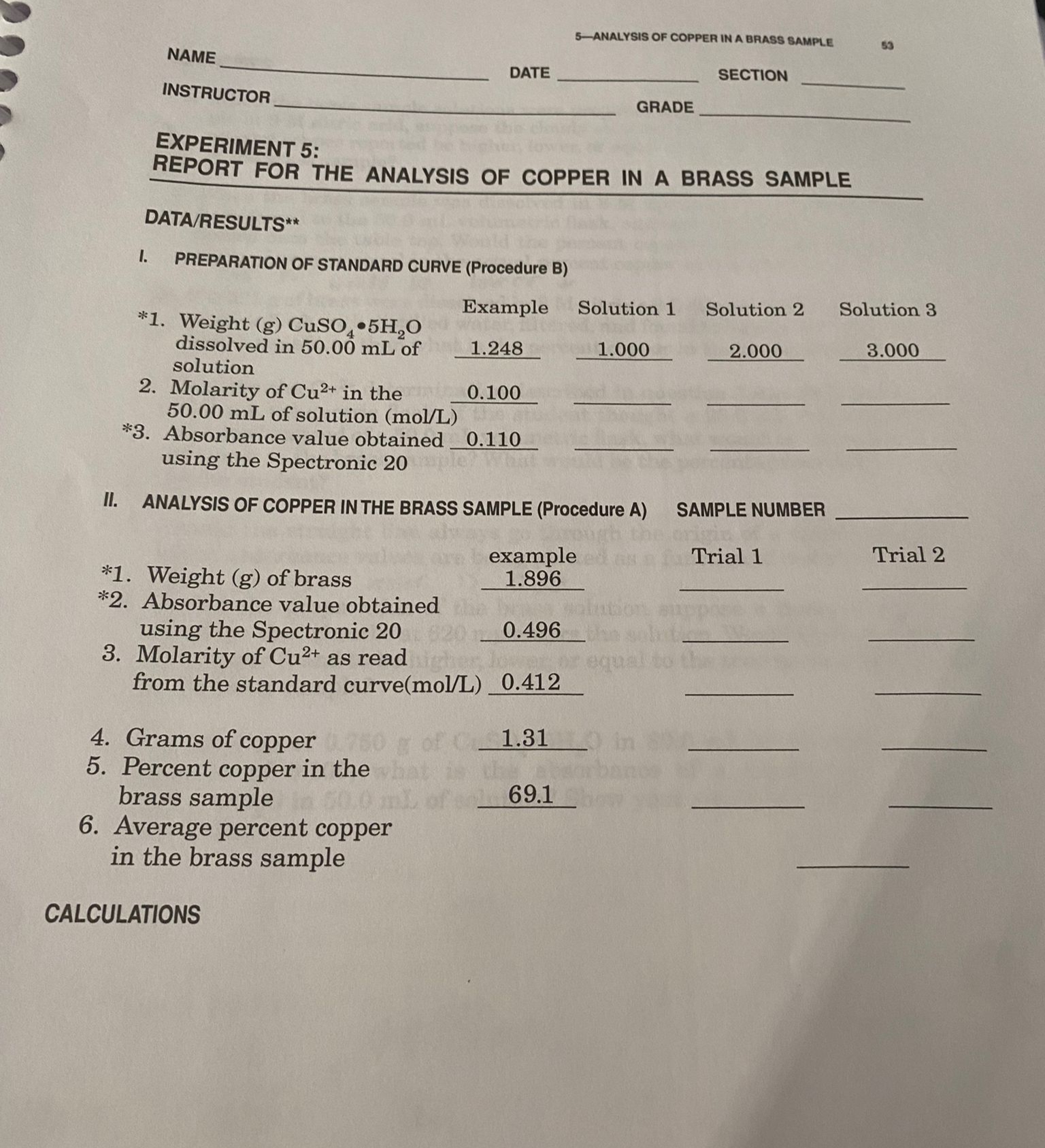 Solved DATA/RESULTS**I. PREPARATION OF STANDARD CURVE | Chegg.com