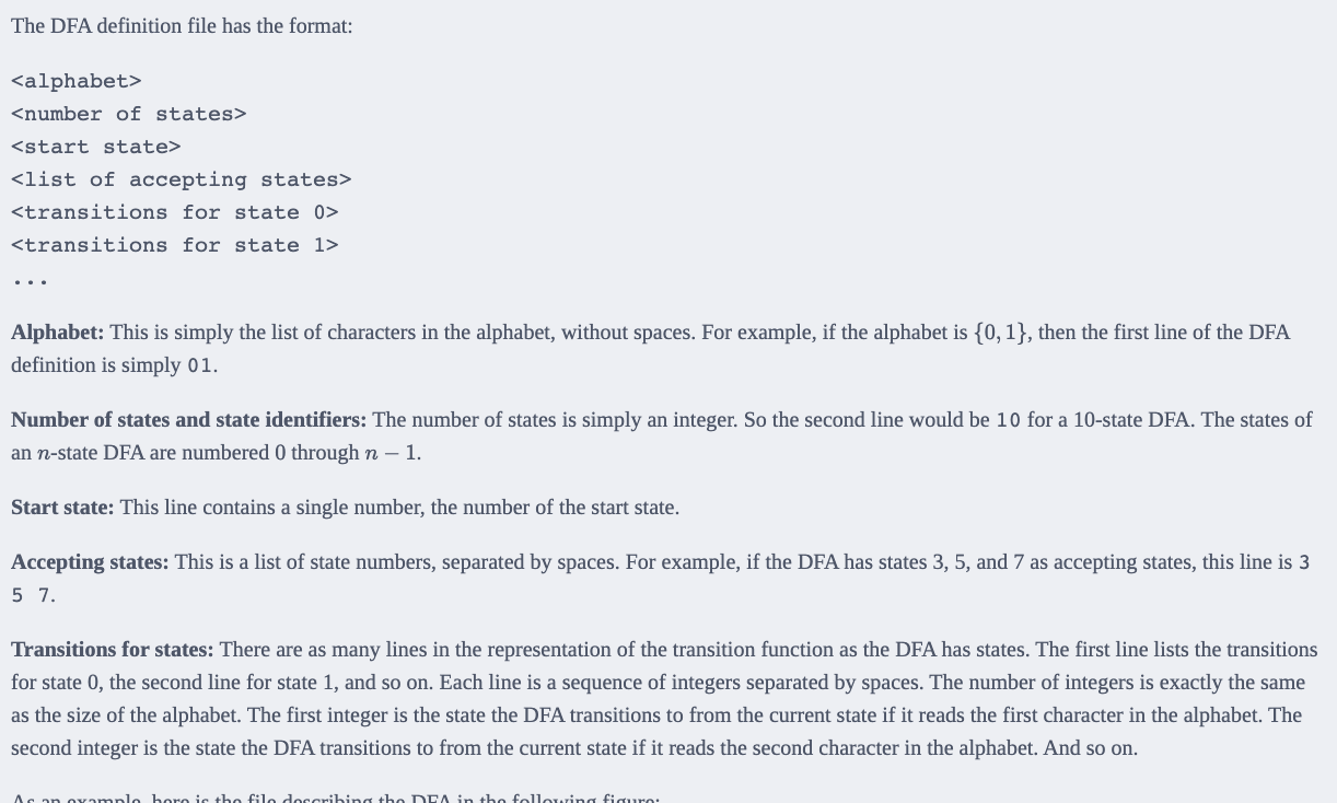 Solved Implement a DFA in Java, Python 3, C, Rust or | Chegg.com
