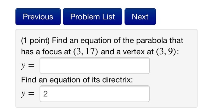 Solved PreviouS Problem List Next (1 point) Consider the | Chegg.com