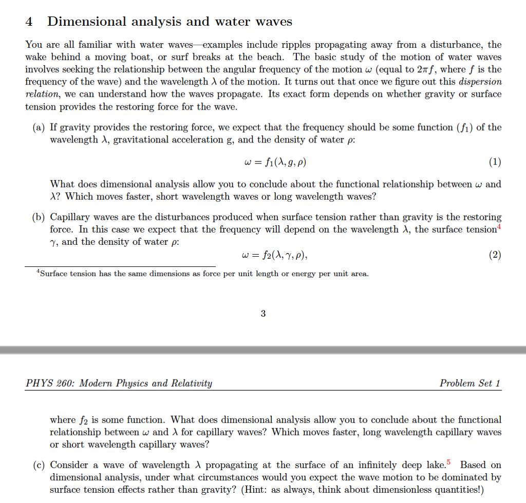 Solved 4 Dimensional analvsis and water waves You are all | Chegg.com